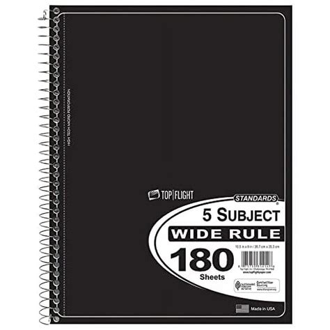 Standard 5 Subject Wirebound Notebook 180 Pages 3 Hole Punched Wide