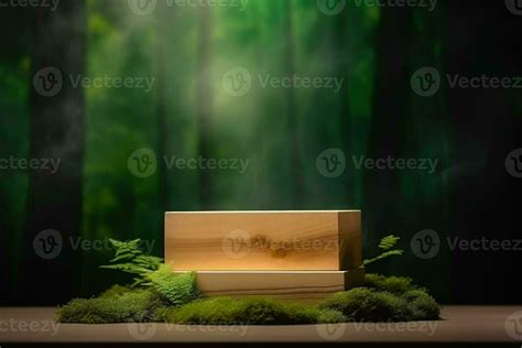Ai Generated Wooden Pedestal Display Platform For Product Placement
