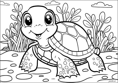 Coloriage d une tortue mignonne Coloriages de Tortues à imprimer pour