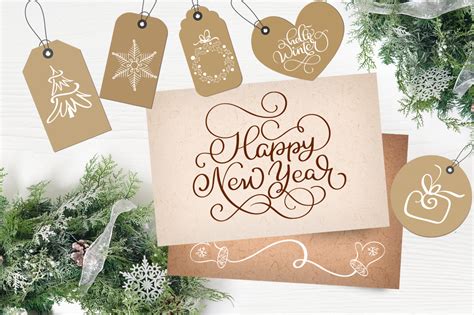 Merry Christmas Quotes And Objects Calligraphy Collection On Yellow Images Creative Store