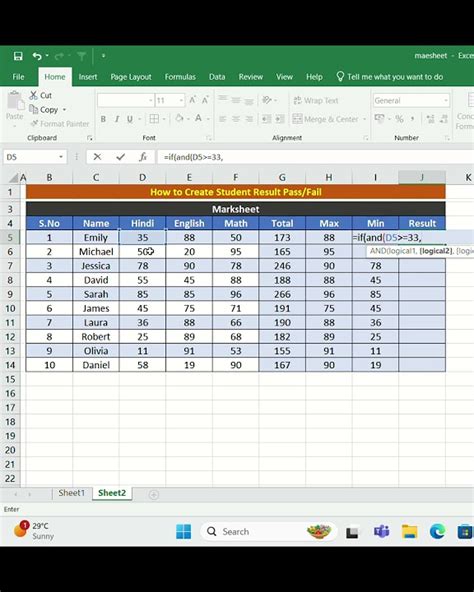How To Create Result Pass And Failsscomputereducation Excel Basicexcel