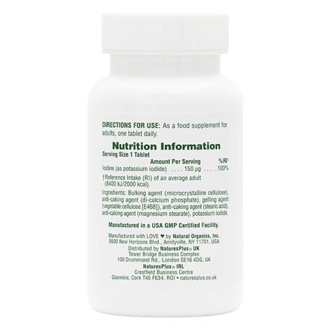 Potassium Iodide 150 μg Iodine Tablets Naturesplus Uk