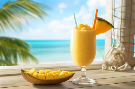 Premium Photo A Refreshing Mango Mocktail Garnished With A Slice Of Lime