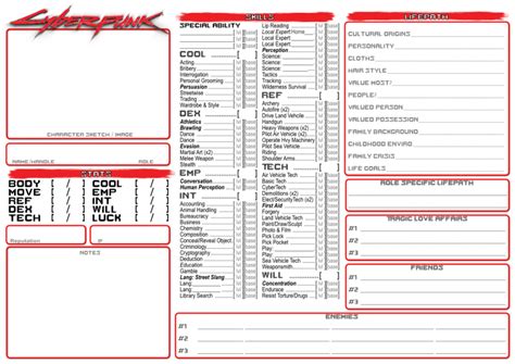Cyberpunk Red Character Sheet The Impossible Emporium