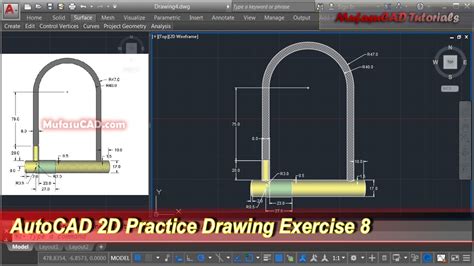 autocad 2d practice drawing exercise 8 basic tutorial youtube