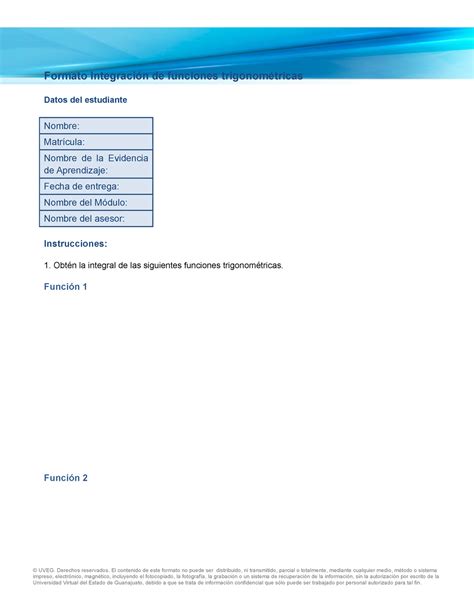 Integral Formato Integración De Funciones Trigonométricas Datos Del