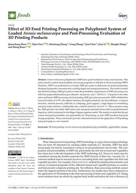 Pdf Effect Of 3d Food Printing Processing On Polyphenol System Of