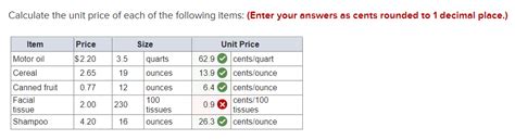 Solved Calculate The Unit Price Of Each Of The Following Chegg Com