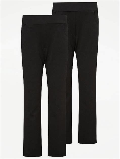 Girls Black Plus Fit Straight Leg Jersey School Trousers 2 Pack