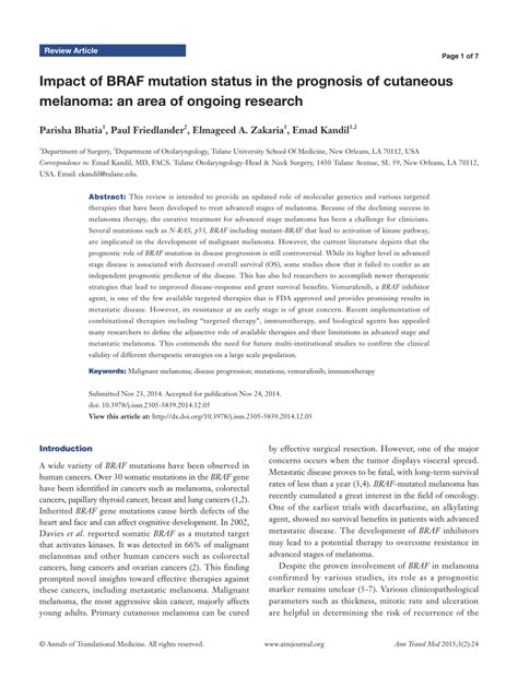 Pdf Impact Of Braf Mutation Status In The Prognosis Of Cutaneous