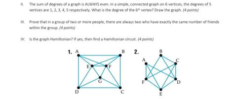 Solved II The Sum Of Degrees Of A Graph Is ALWAYS Even In Chegg Com
