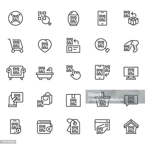 Qr 碼圖示集向量圖形及更多qr條碼圖片 Qr條碼 條碼掃描器 手 Istock