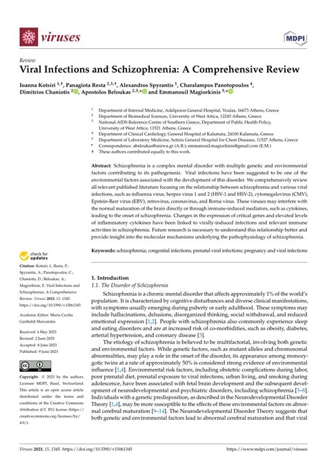 Pdf Viral Infections And Schizophrenia A Comprehensive Review