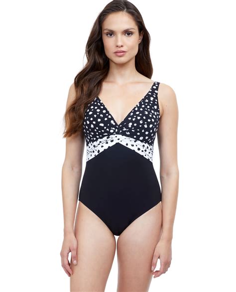 Profile By Gottex Dotty Black And White Underwire V Neck One Piece