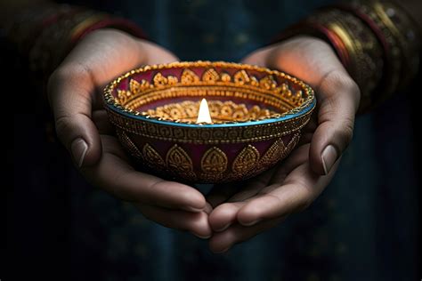 Ai Generated Beautiful Hands Holding Diwali Lamps Traditionally Ai