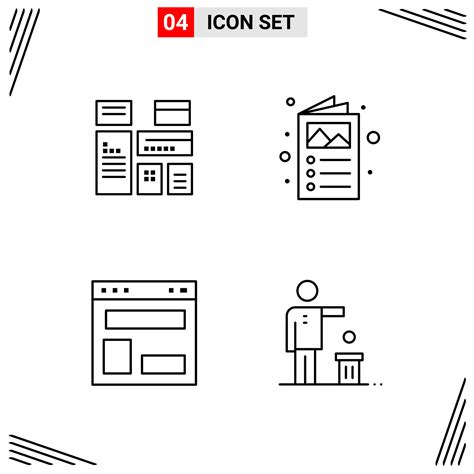 4 Icons Line Style Grid Based Creative Outline Symbols for Website ...