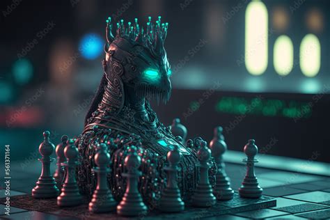 Cyberpunk Chess A Dead King On A Chessboard Created By A Neural