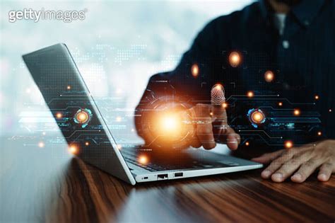 man scan fingerprint for security system login on clouds computer