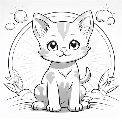 Gato De Desenho Animado Sentado Na Frente De Um Círculo Com Bolhas