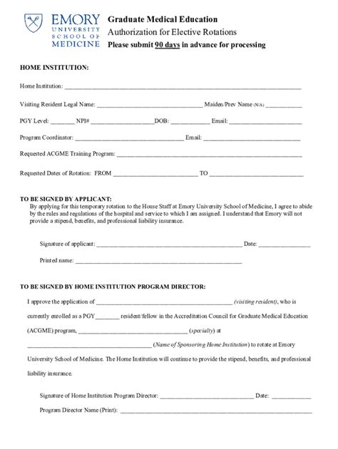 Fillable Online Med Emory Graduate Medical Education Elective Rotations