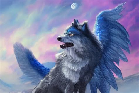 Anime Blue Wolf With Wings