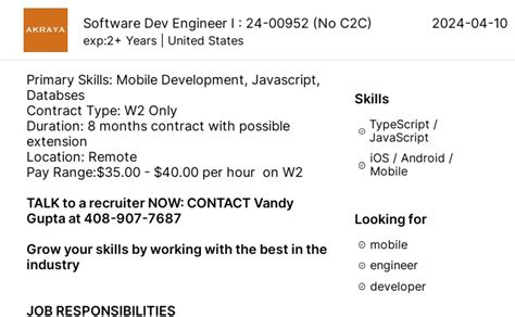 Vandy Gupta On Linkedin Software Dev Engineer I 24 00952 No C2c