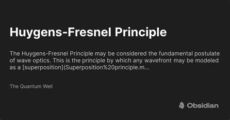 Huygens Fresnel Principle The Quantum Well Obsidian Publish