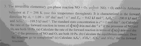 Solved The Reversible Elementary Gas Phase Reaction