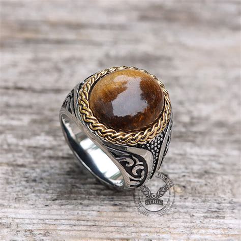 Vintage Tiger Eye Stainless Steel Gemstone Ring Gthic