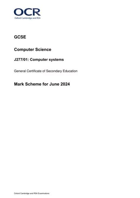 Ocr Gcse Computer Science J277 01 Computer Systems General Certificate Of Secondary Education