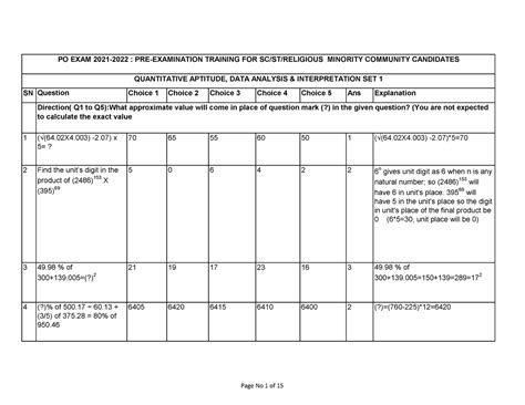 Part 2 Quantitative Aptitude And Data Analysis And Interpretation Set1 Sn Question Choice 1
