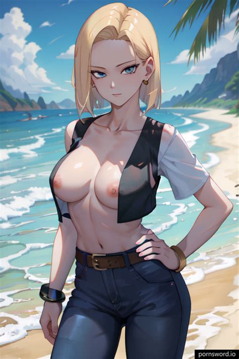 Rule 34 Ai Generated Android 18 Beach Dragon Ball Z Hand On Hip