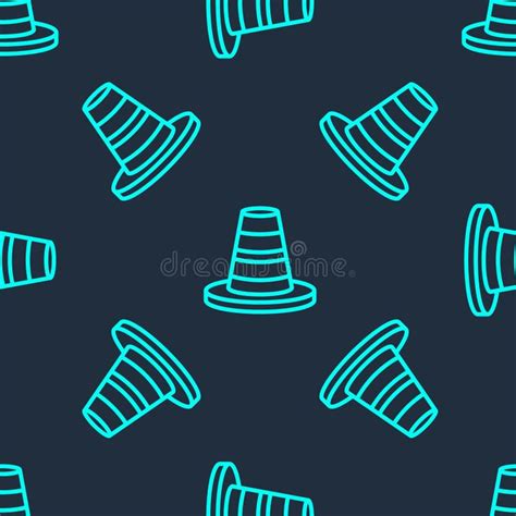 Green Line Traffic Cone Icon Isolated Seamless Pattern On Blue Background Vector Stock Vector