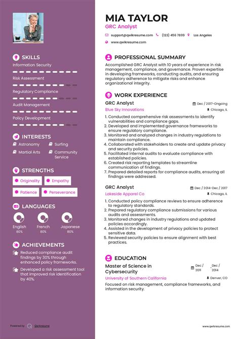 10 Grc Analyst Resume Samples And Templates For 2025
