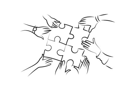 Un Dibujo De Personas Armando Piezas De Un Rompecabezas Vector Premium