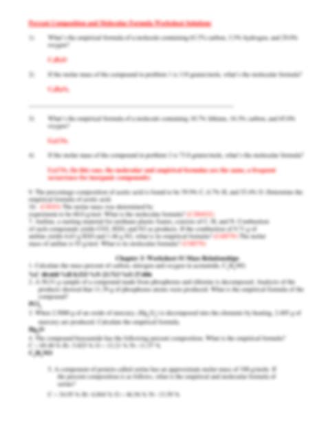 Solution Percent Composition And Molecular Formula Worksheet Studypool