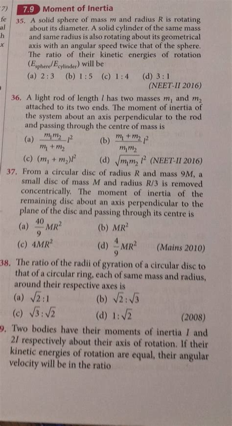 Neet Ii 2016 36 A Light Rod Of Length L Has Two Masses M1 And M2 Att