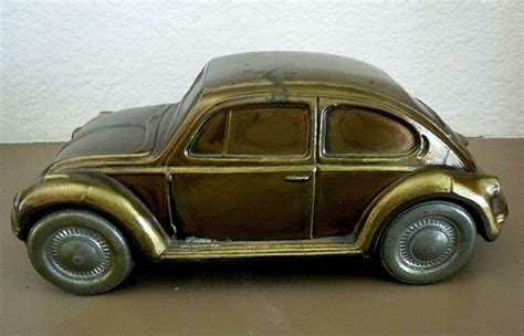 Vtg 1974 Banthrico Vw Beetle Bug Toy Car Bank Brass Finish 65