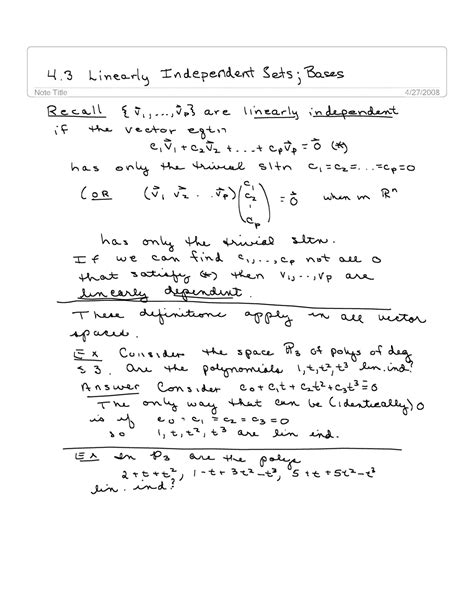 Linearly Independent Sets Docsity
