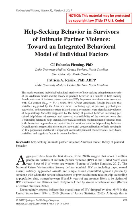 Pdf Help Seeking Behavior In Survivors Of Intimate Partner Violence