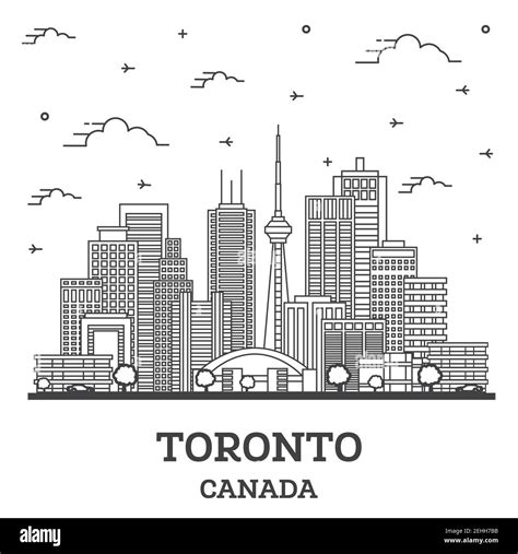 Outline Toronto Canada City Skyline With Modern Buildings Isolated On