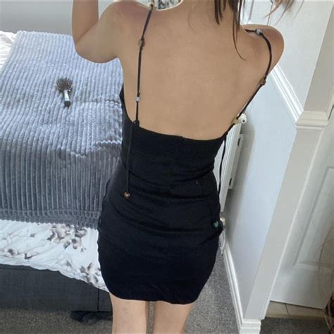 Zara Black Mini Dress With Bead Detail On Straps Depop