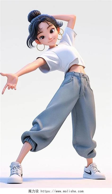 张开双手跳舞的女孩年轻女人跳街舞职业女性3d人物ai插画 花瓣网