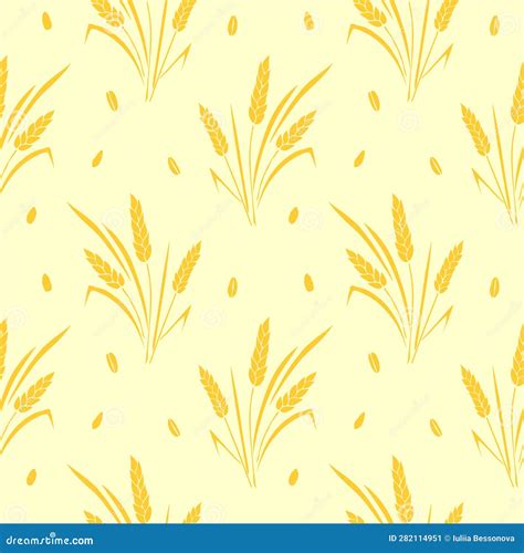 Wheat Spikelets And Grains Vector Seamless Pattern In Flat Style