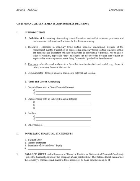 Ch Lecture Notes Note Ch Financial Statements And Business