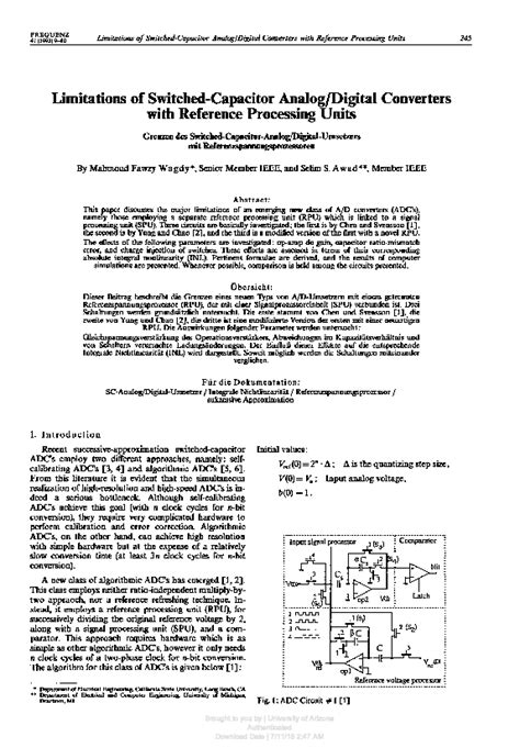 Pdf Limitations Of Switched Capacitor Analogdigital Converters With