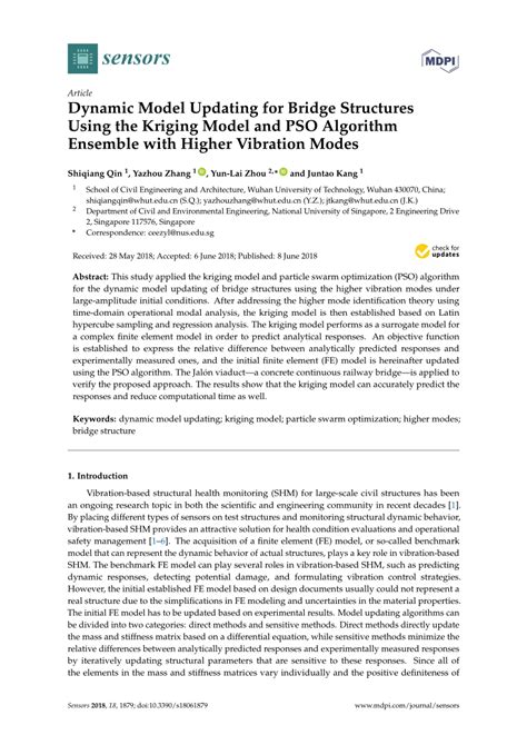 Pdf Dynamic Model Updating For Bridge Structures Using The Kriging