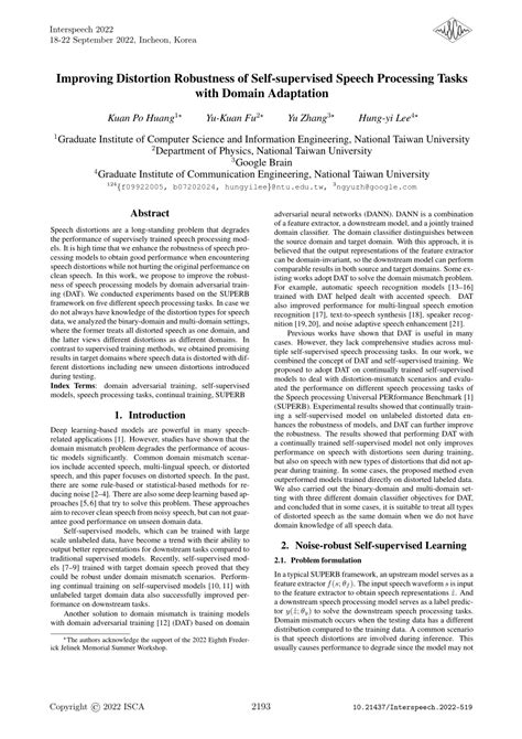 Pdf Improving Distortion Robustness Of Self Supervised Speech
