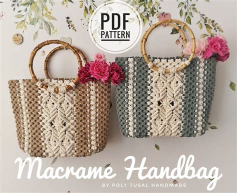 Macrame Handbag Pattern Pdf Tutorial For Summer Basket How To Beach Bag With Bamboo Handles