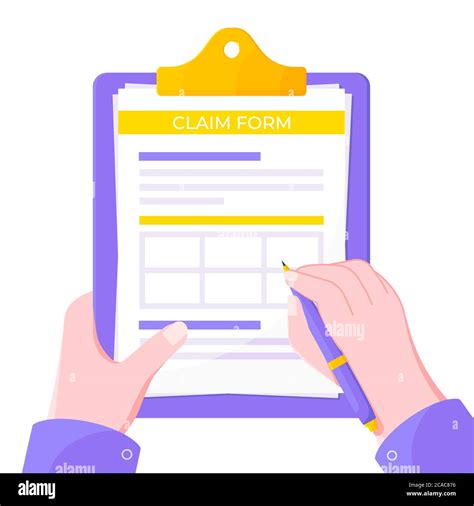 Hand Signs Clipboard With Claim Form On It Paper Sheets Pen Stock
